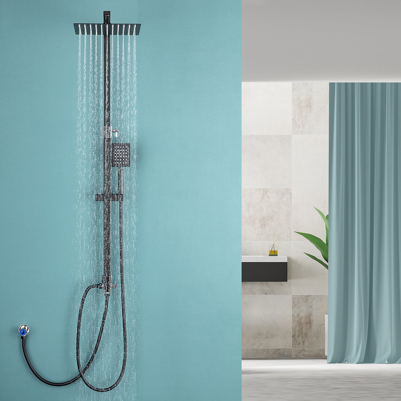 AURALUM MAX Colonne de Douche Noir Carré (Sans Robinet) 2 Fonctions ...