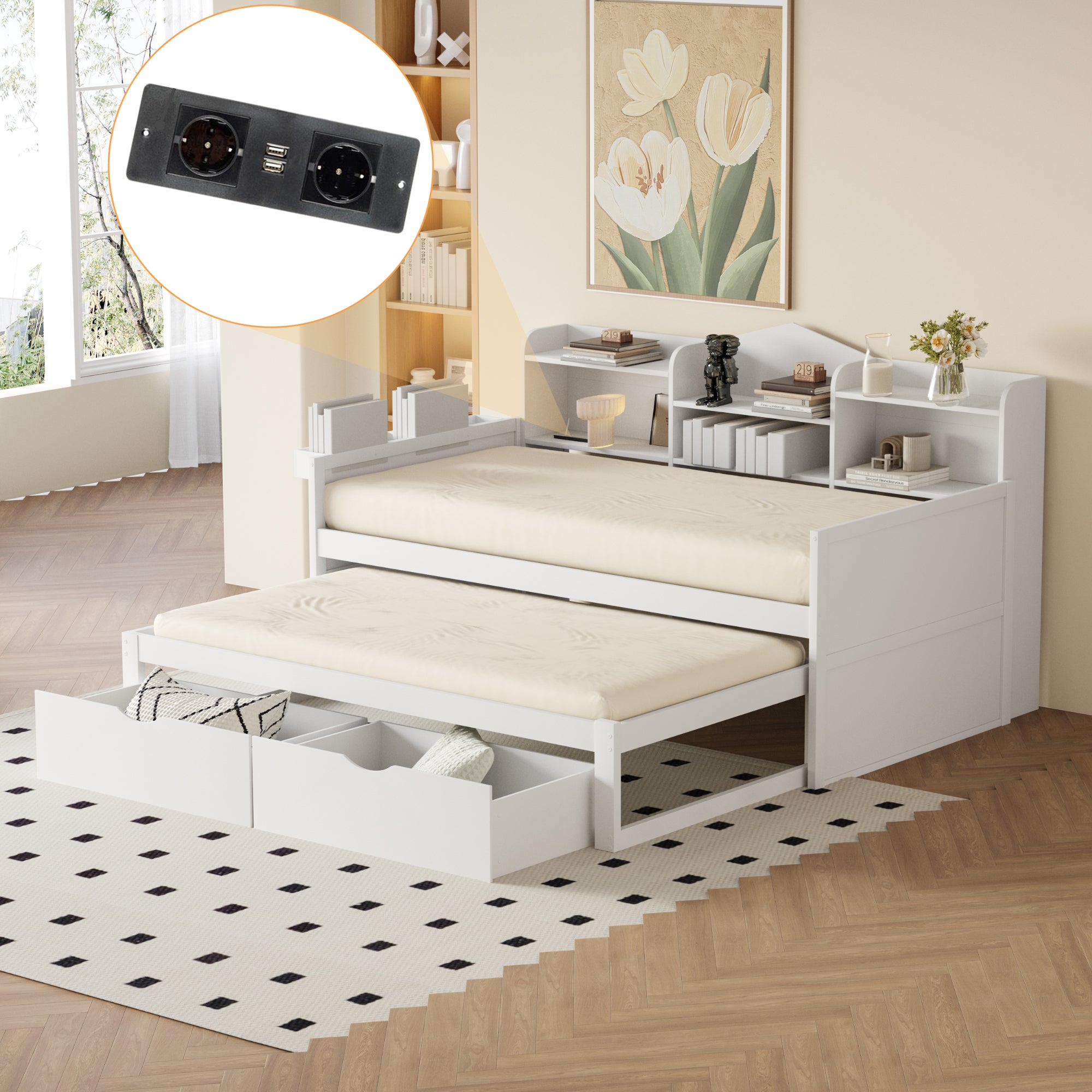 Lit simple Lit enfant Lit ados 90 x 200 cm avec lit gigogne 90 x 190 cm ...