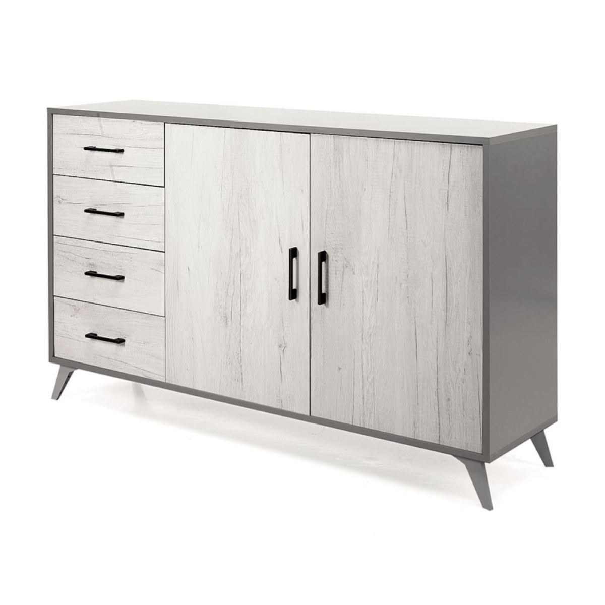 Buffet ARIEL 158 cm en chêne blanc, 2 portes, 4 tiroirs, meuble ...