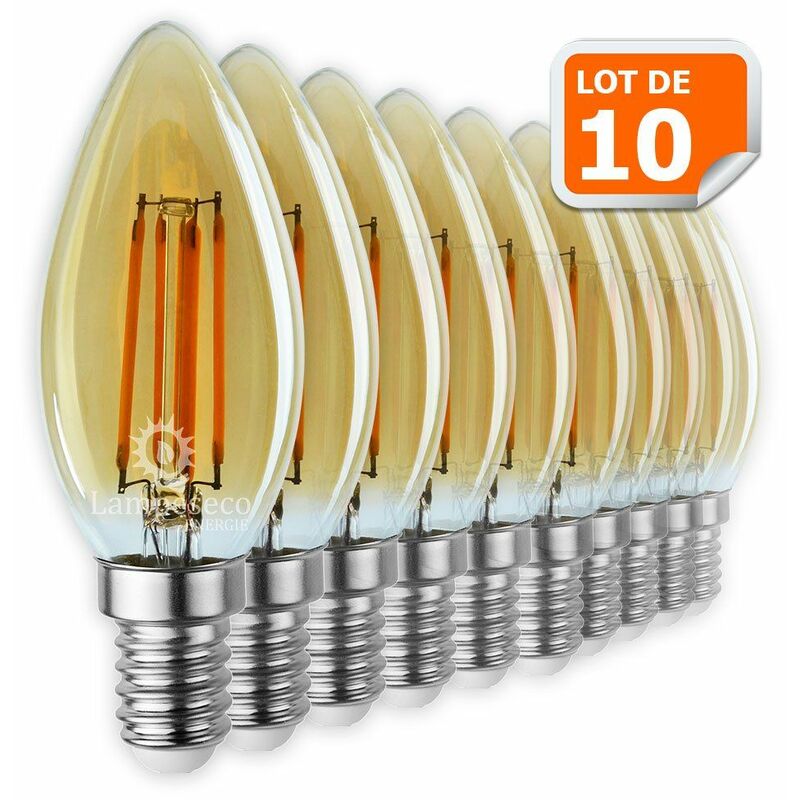 Lot de 10 Ampoules Led Flamme Filament Doré 4 watt (éq. 42 Watt) Culot E14 | Leroy Merlin