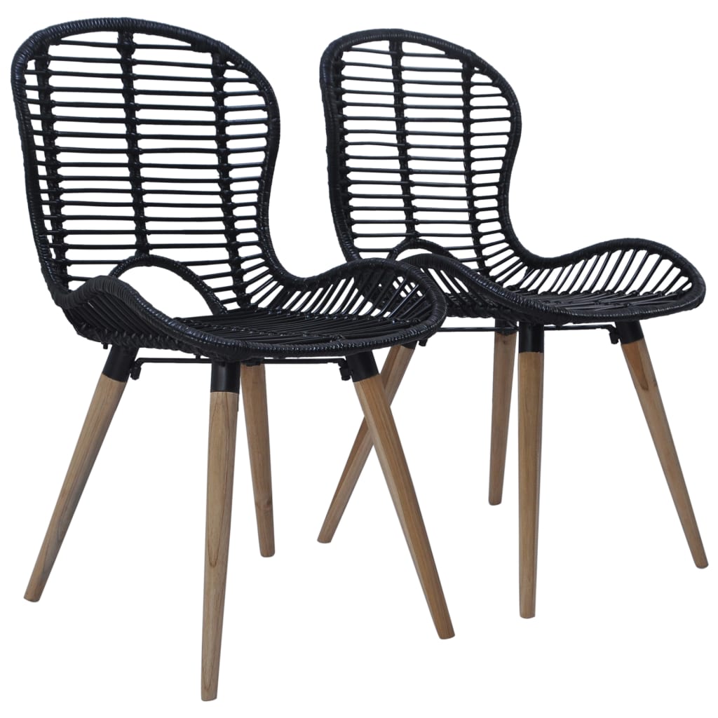 Chaises à manger lot de 2 noir rotin naturel | Leroy Merlin