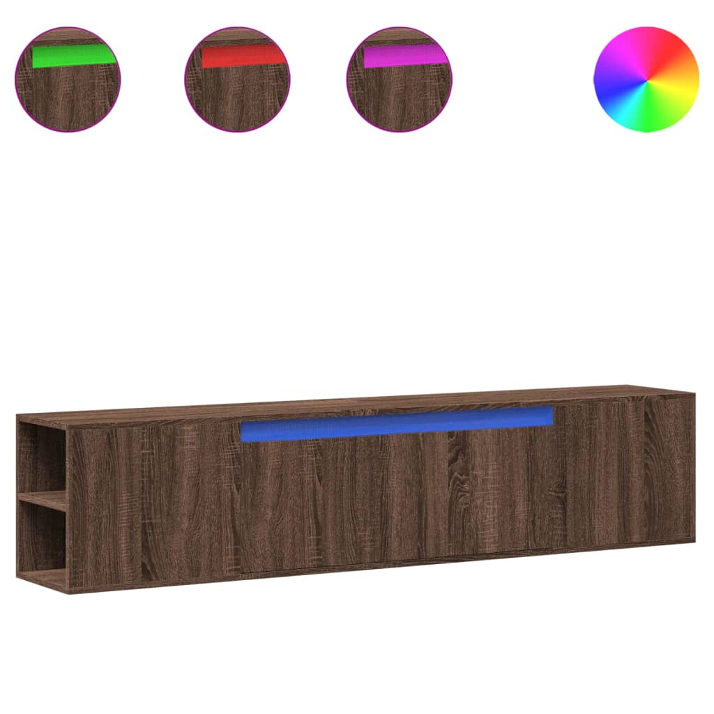 Meuble TV mural，Banc TV Moderne，Meuble de Rangement avec LED chêne ...