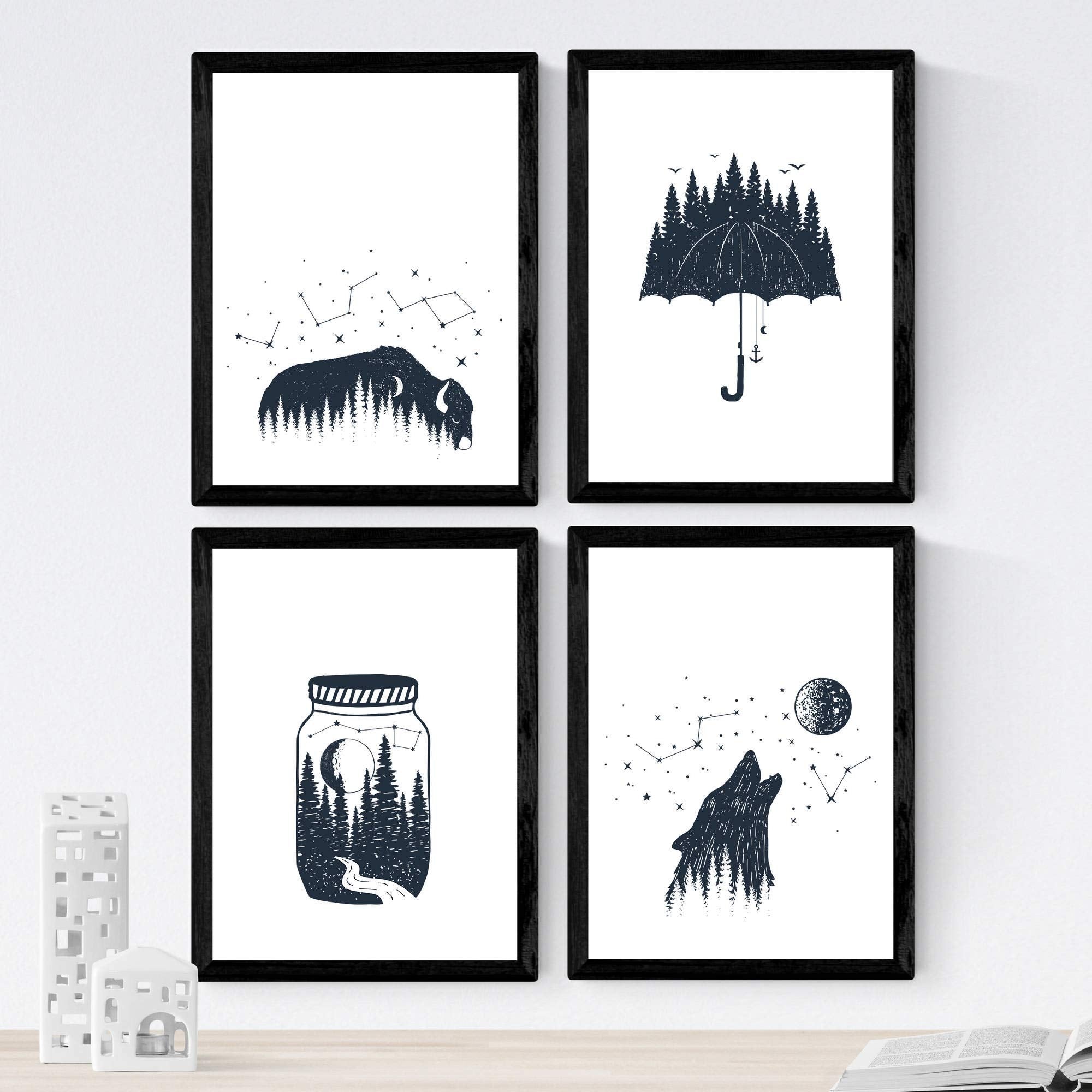 Set De 4 Láminas De Bosque Salvaje, En Sin Marco - A4 | Leroy Merlin