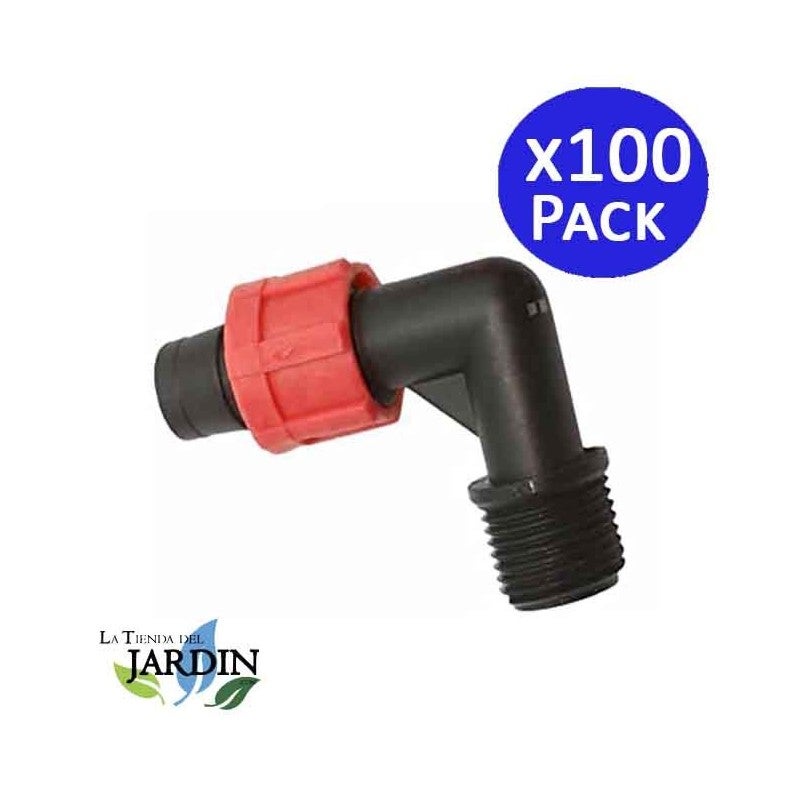 Pack 100 Codo Mixto Cinta de riego por Goteo 16mm x 3/4'' con Anillas de Seguridad | Leroy Merlin