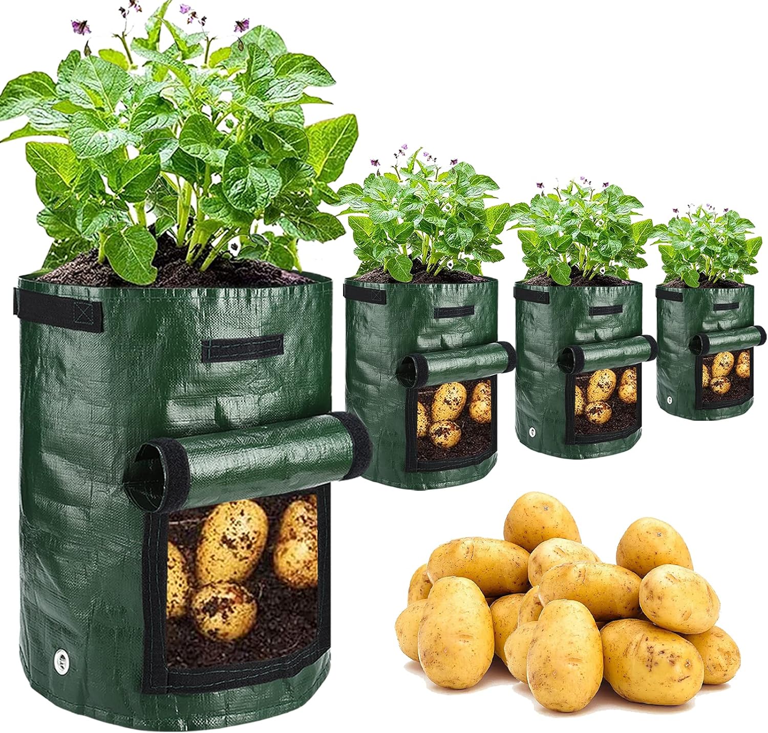 Potato Grow Bags, 4 Pack 10 Gallon with Flap and Handle s Planter Pots ...