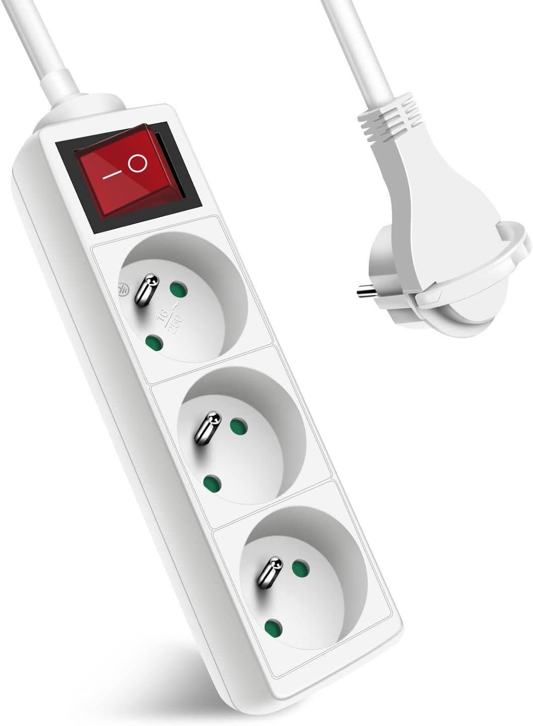 Regleta de 3 enchufes con interruptor de enchufe plano, bloque de ...