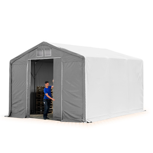 6x6 m hangar, PVC 850, H. 3 m avec porte coulissante, gris, avec ...