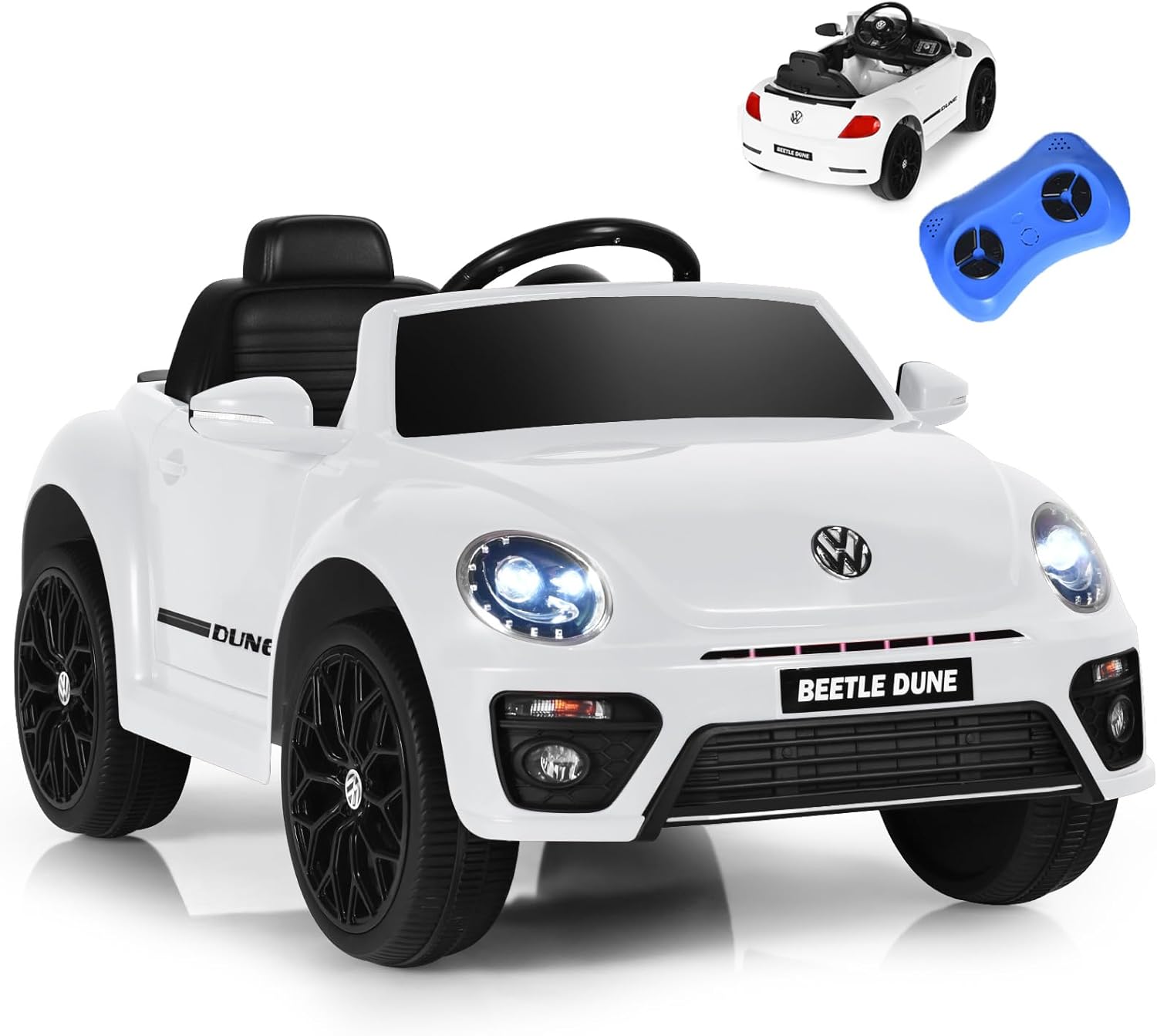 12V Voiture Electrique Enfants Coccinelle avec Télécommande 2,4G,3-8 Ans Beatles avec LED/USB, 3 ...