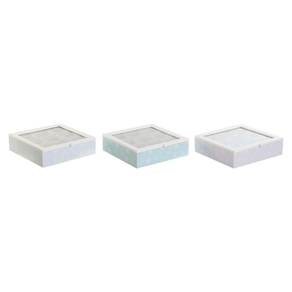Boîte pour infusions DKD Home Decor Bleu Blanc Vert Lila Métal Verre ...