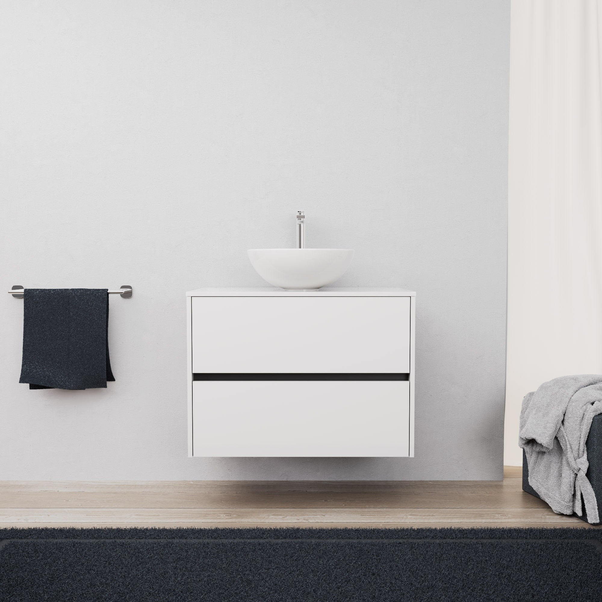 Inda - Mobile bagno 2 cassetti L.80 con lavabo in appoggio / Bianco ...