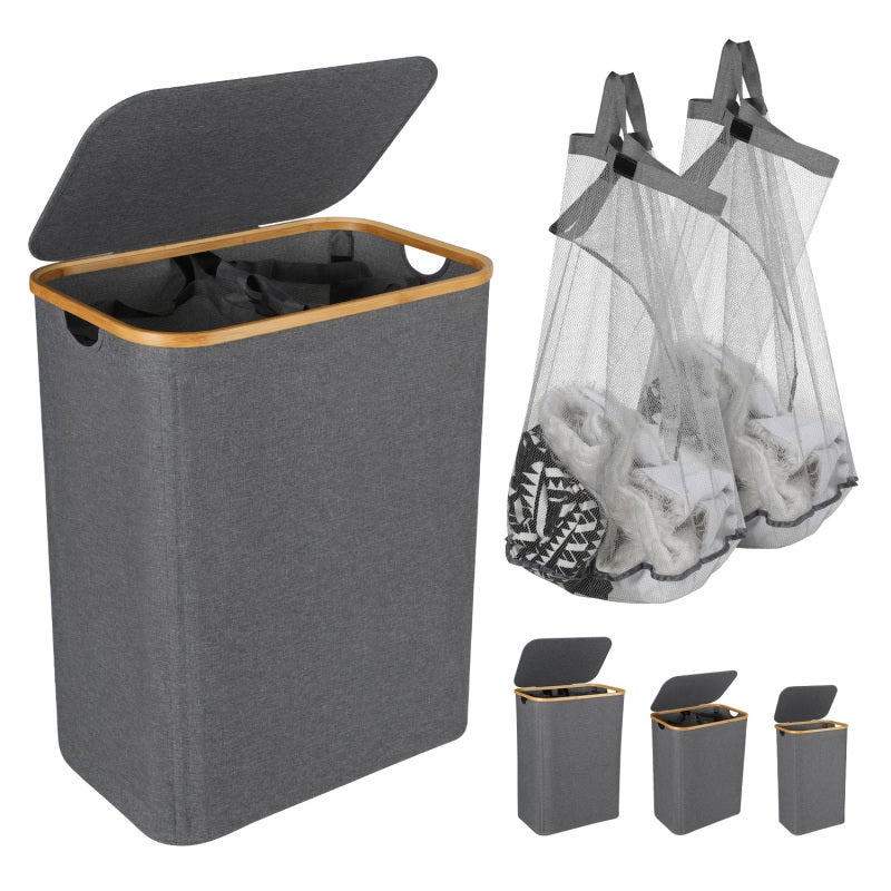 Panier à Linge avec Couvercle à 2 Compartiments, 145L, Sac Amovible ...