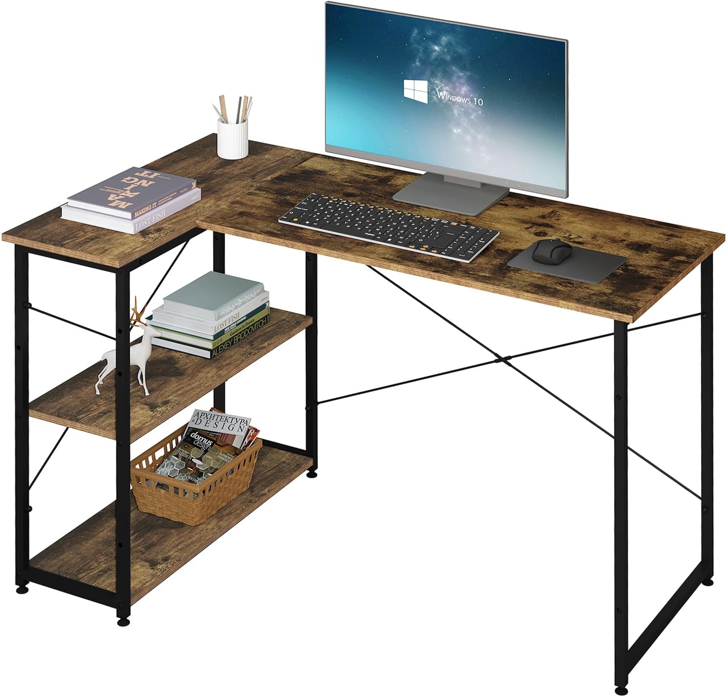 Klihome Bureau d'angle,120x72,5x72cm,Bureau avec Rangement,Bureau en L ...