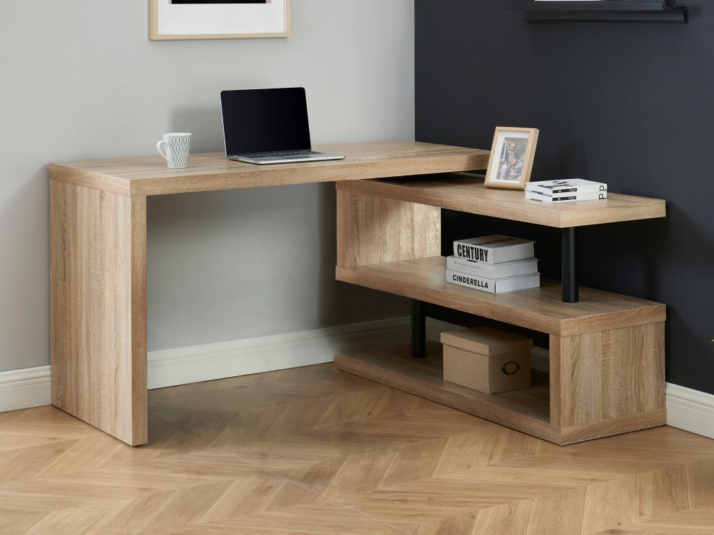 Bureau extensible NICEPHORE II - MDF - Coloris : chêne - Plateau ...