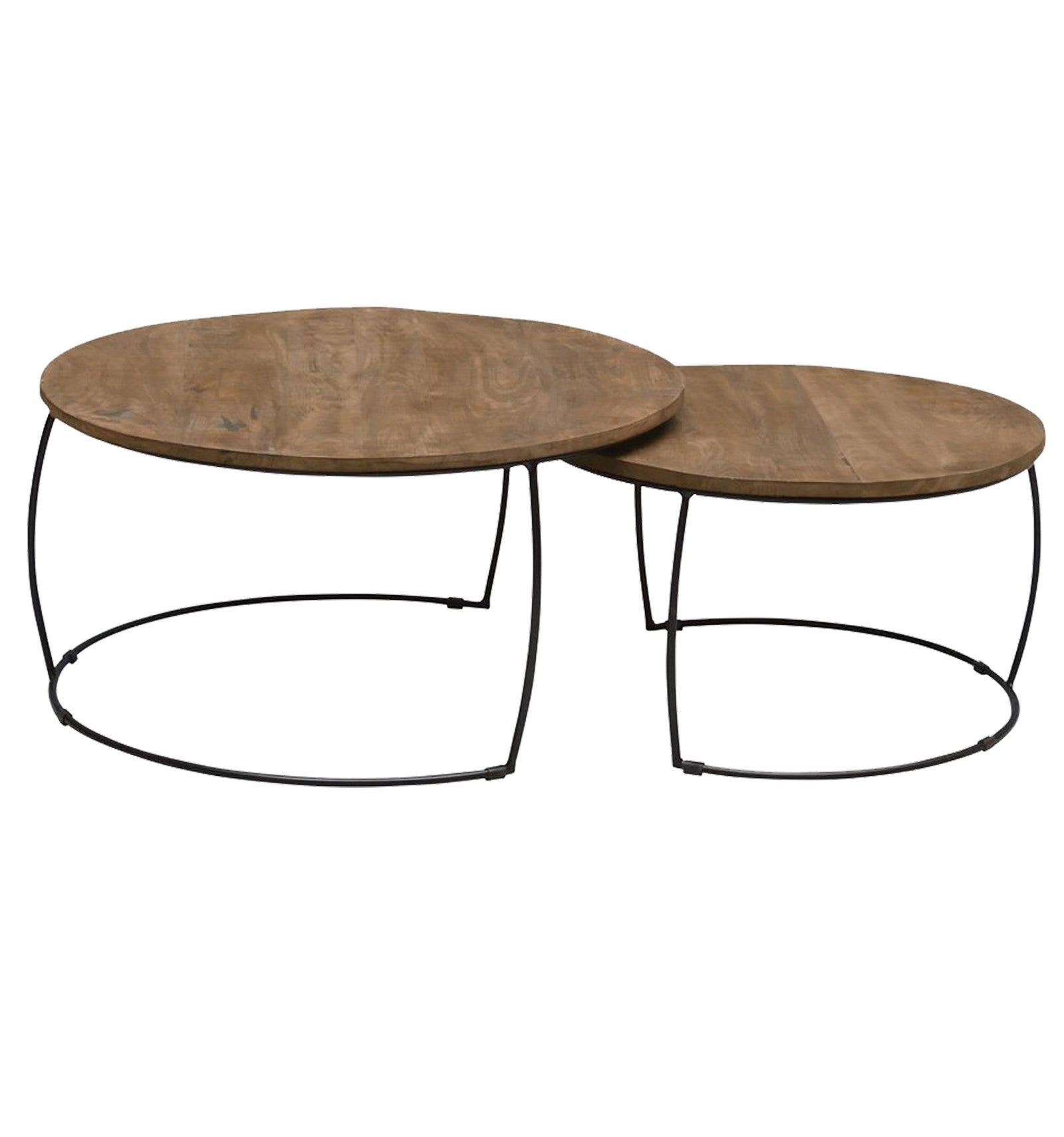 ROMY-Set de 2 Tables basses rondes gigognes en Manguier et métal noir ...