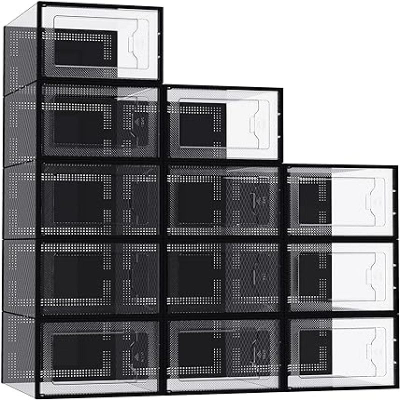 Lot de 12 boîtes à chaussures en plastique transparent empilables ...