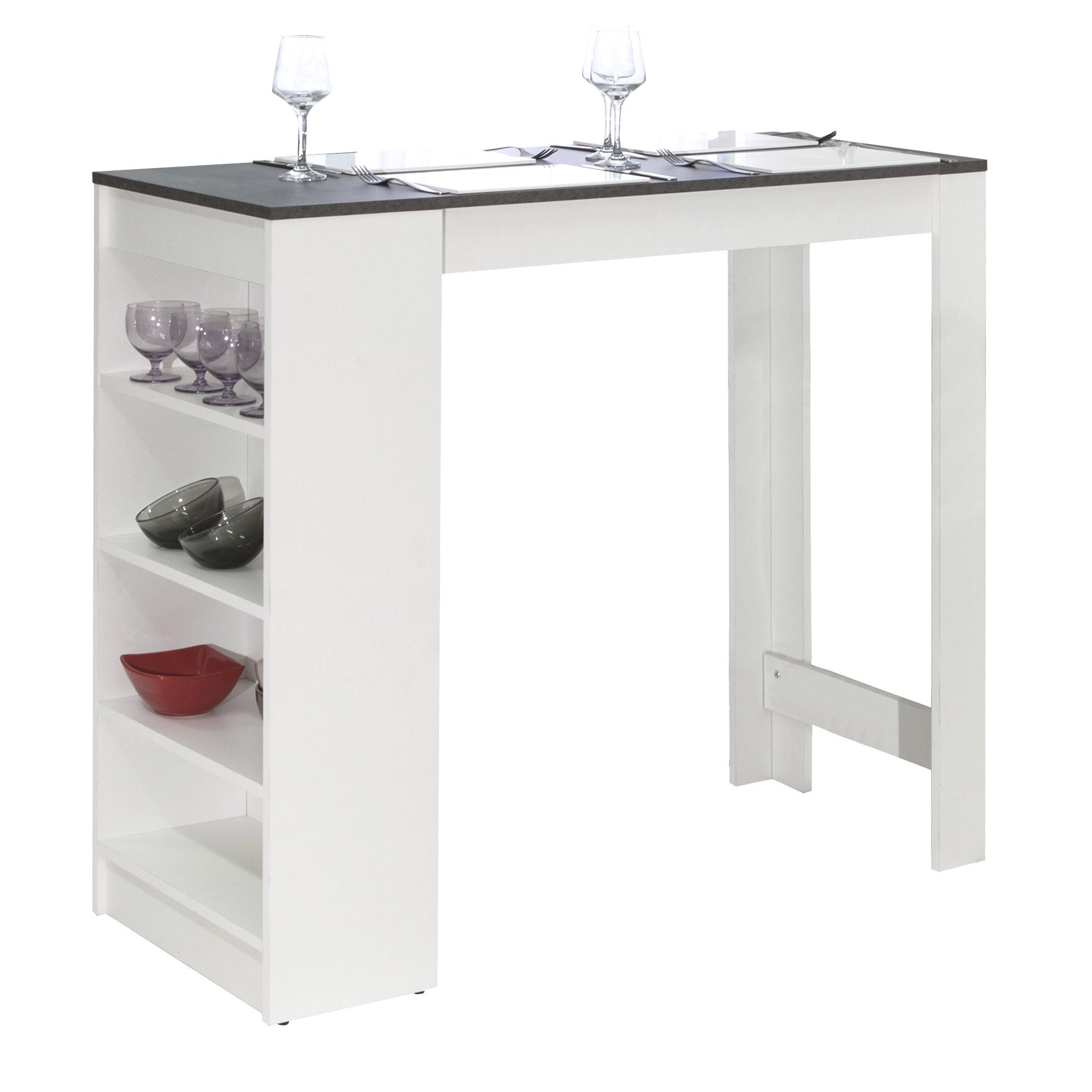 Table de bar avec rangements piètement blanc plateau effet béton ...