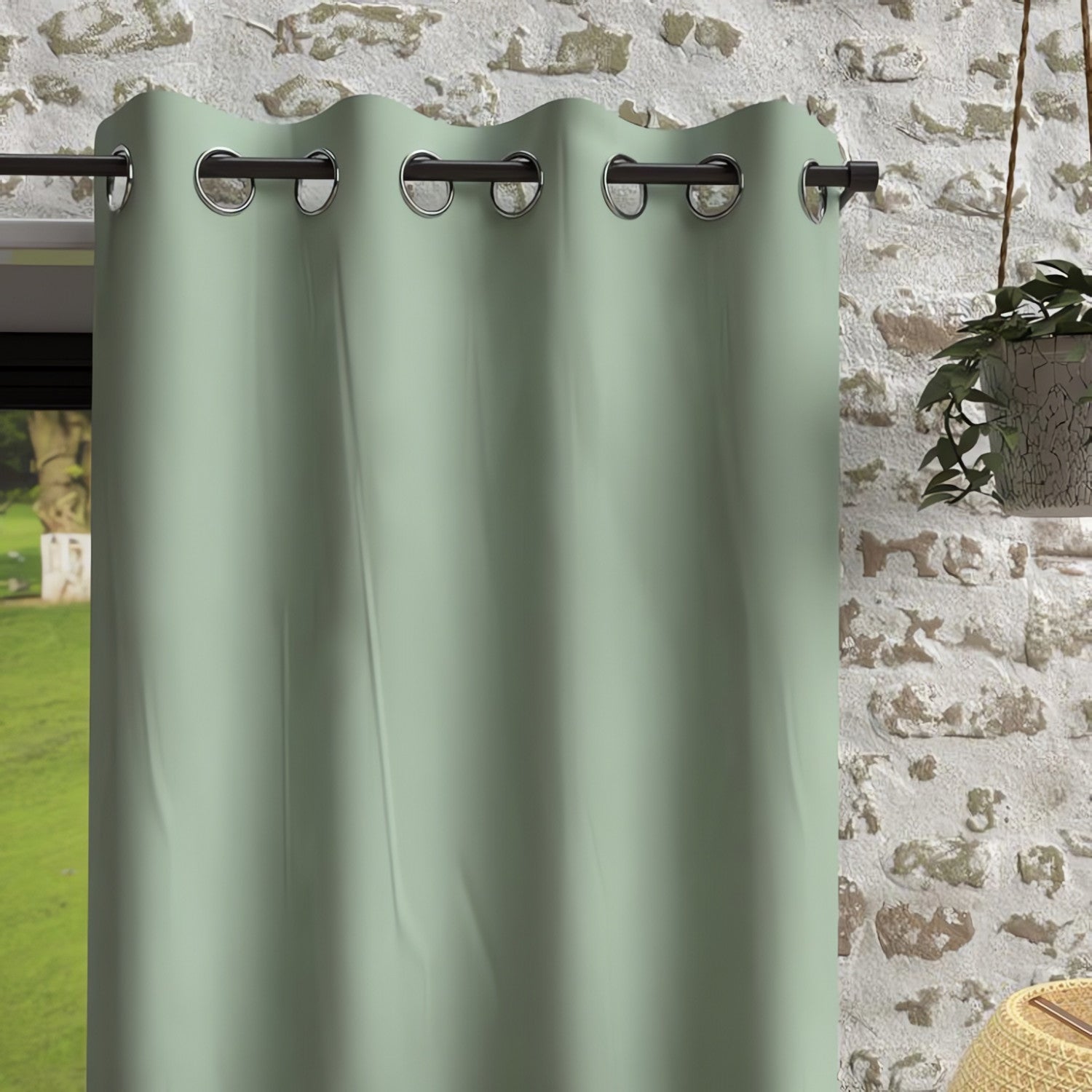 Rideau à oeillets en microfibre lavée 135x180 cm BOHEME vert eau, par ...