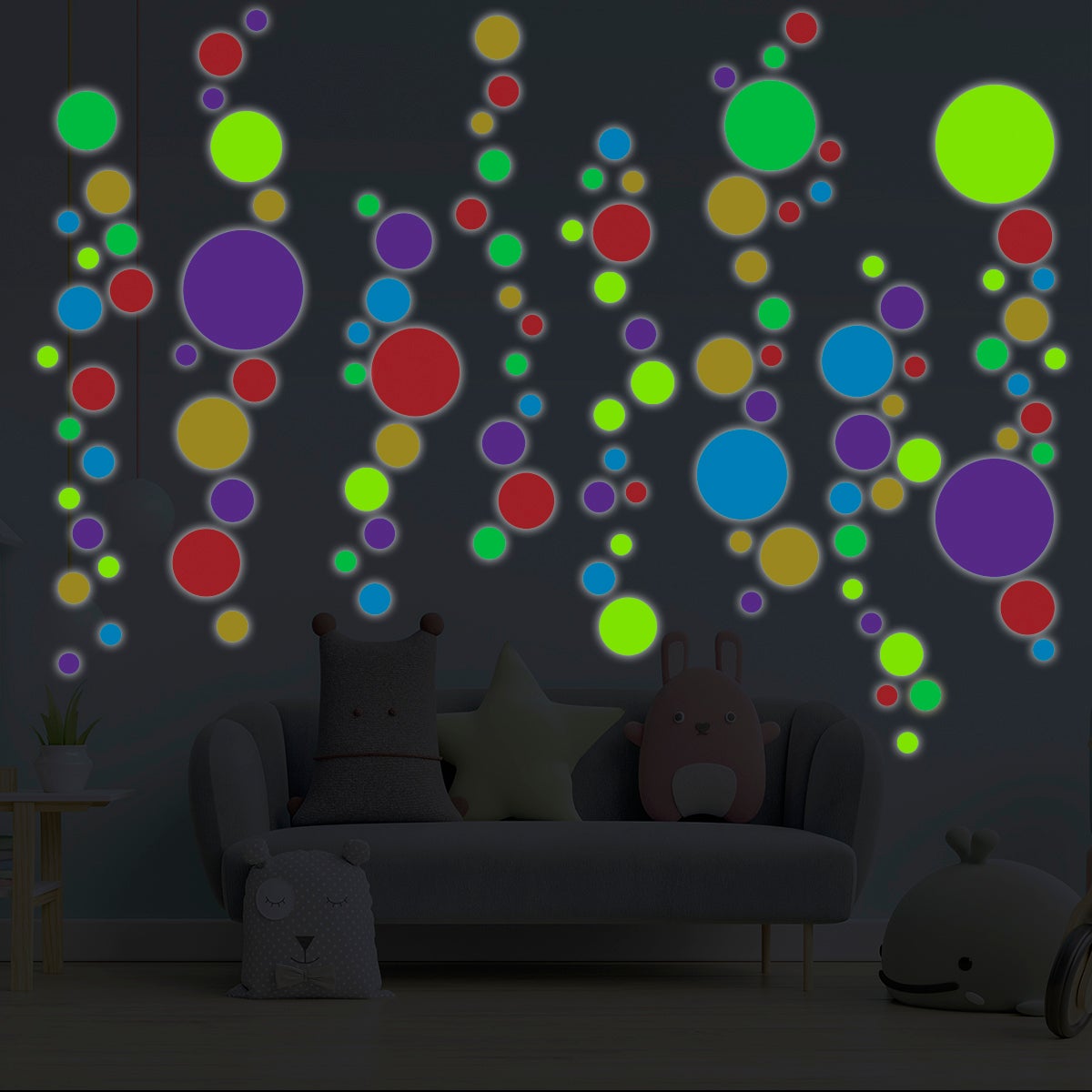 Sticker phosphorescent lumineux - POINTS MULTICOLORES - Autocollant ...