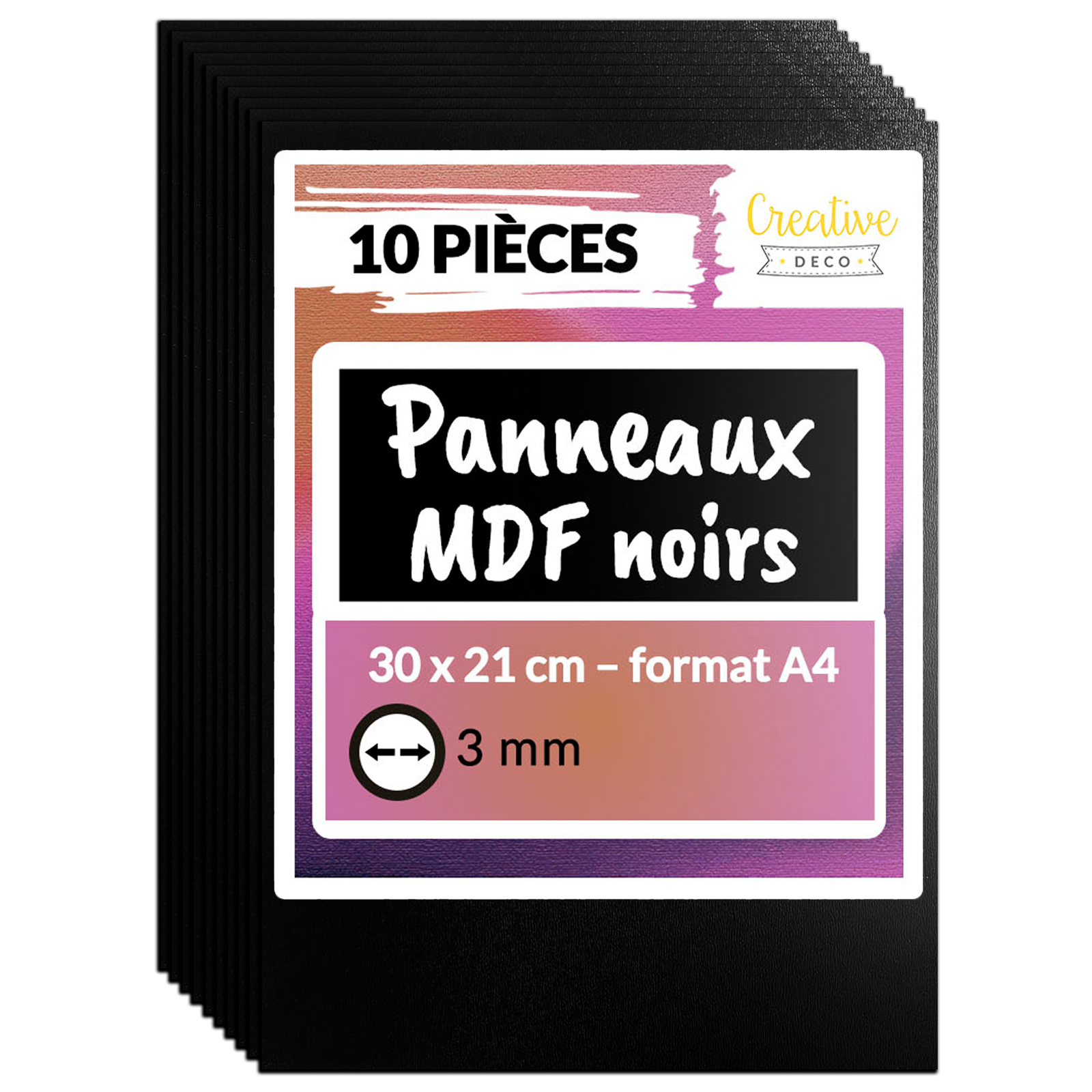Creative Deco 10 x A4 MDF Panneau Noir | 300 x 210 x 3 mm | Planche ...