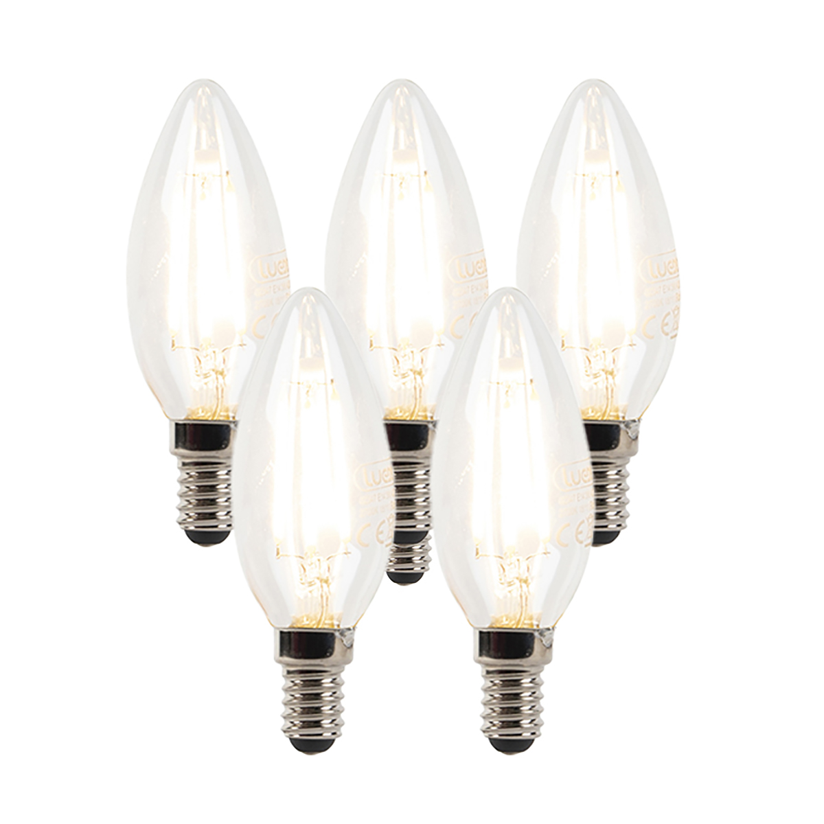 Set de 5 bombillas LED de filamento E14 regulables B35 transparente 3W 250lm 2700K | Leroy Merlin