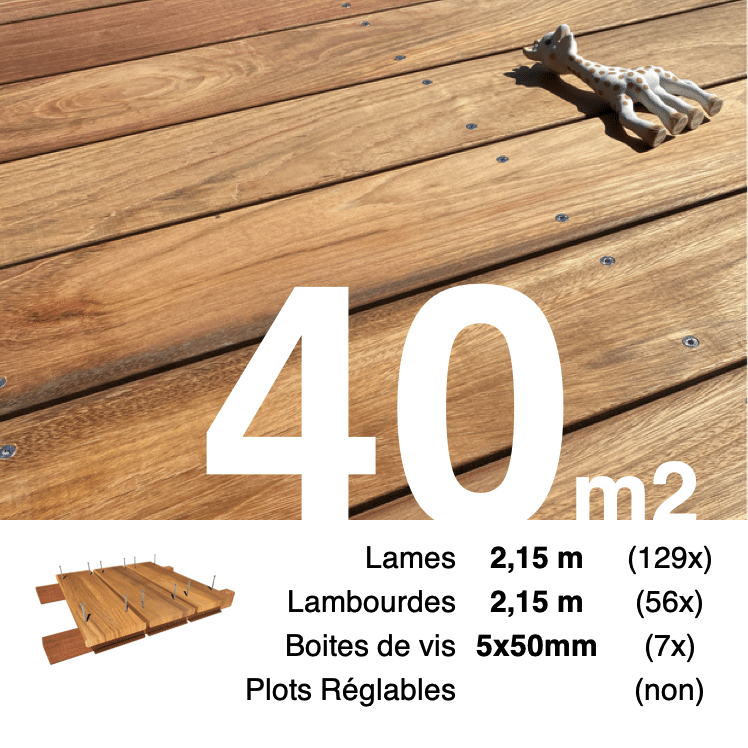 Kit terrasse bois exotique JATOBA pour 40 m² • Lames 2,15 m, lambourdes ...