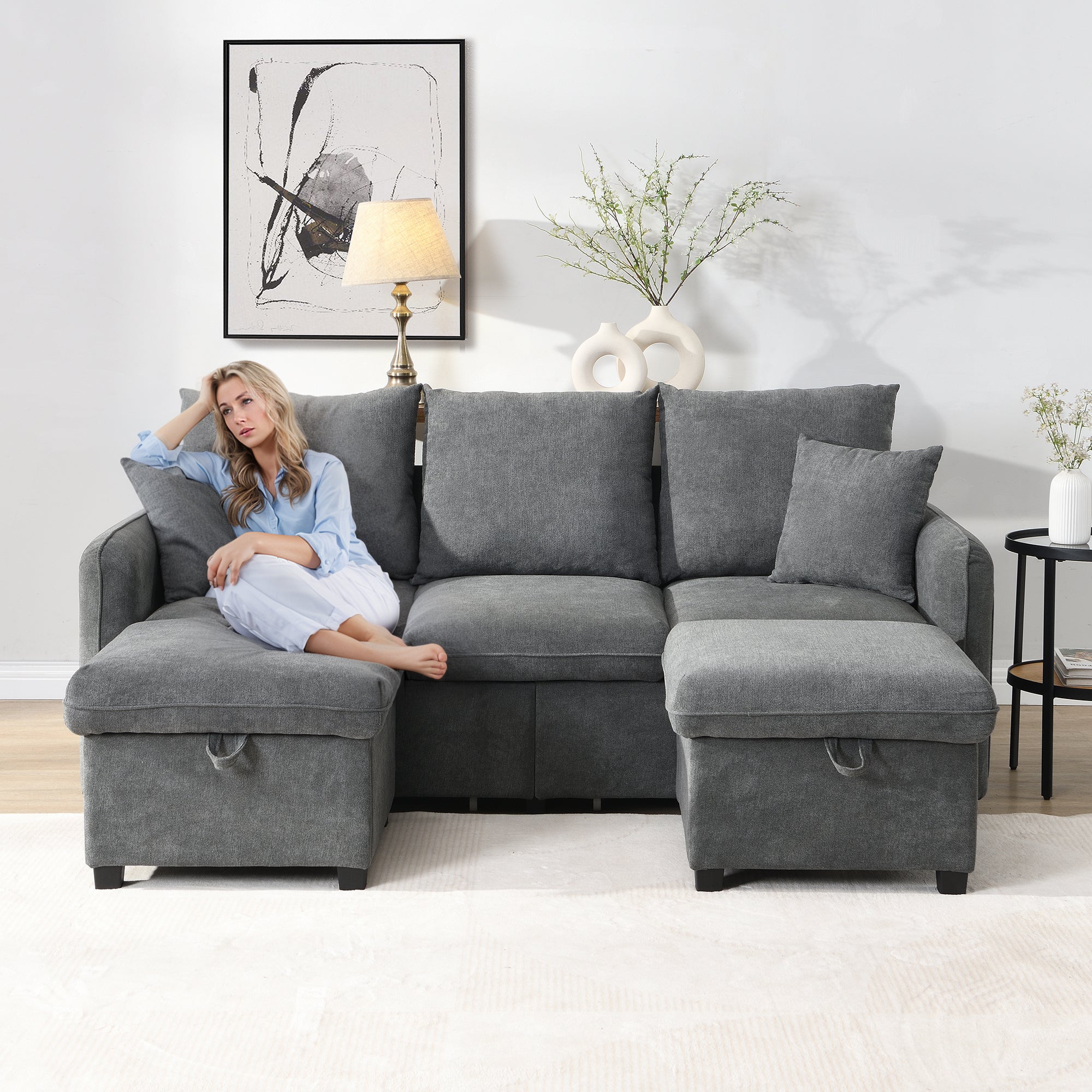 Canapé d'angle multifonction en U - 3 places - avec fonction rangement ...