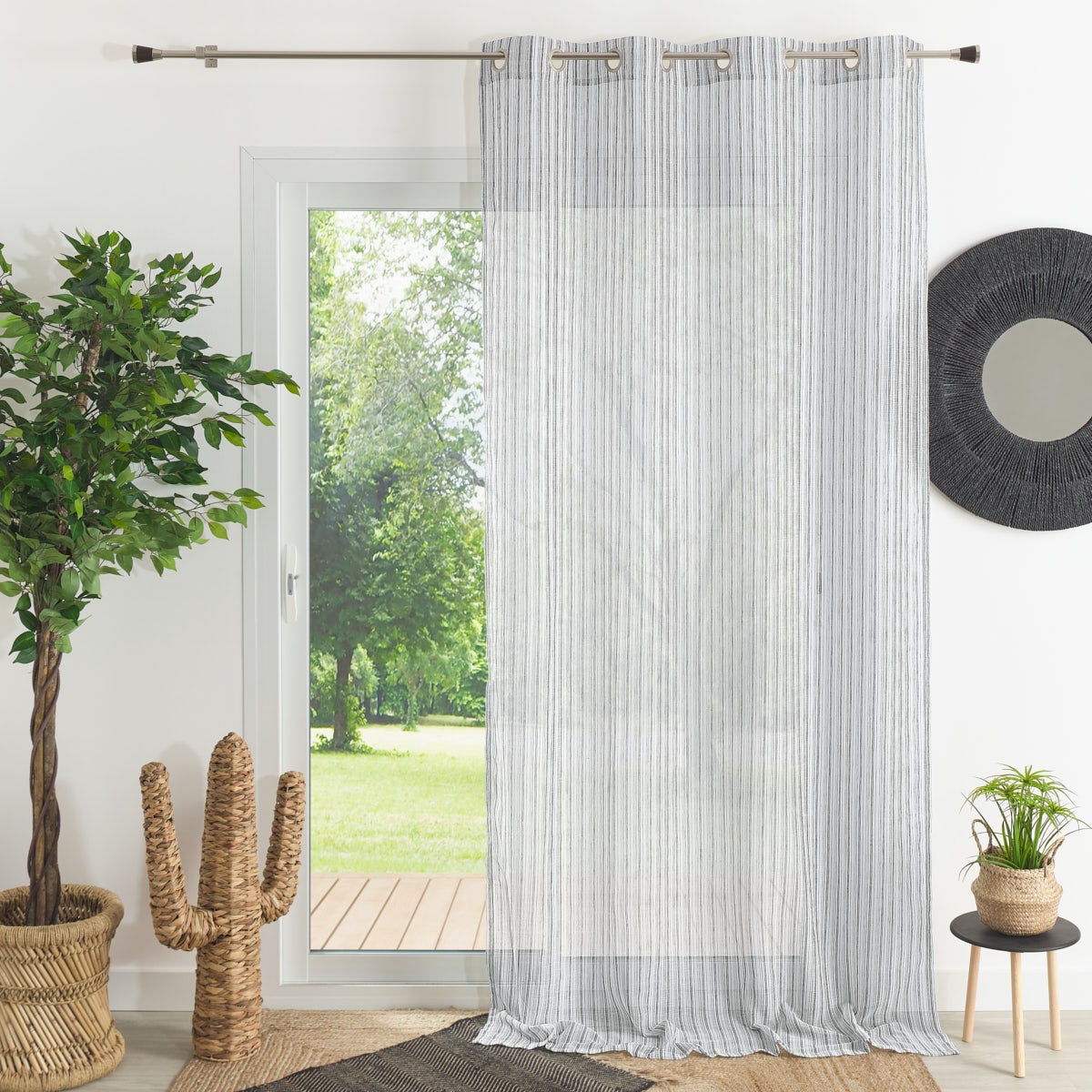 Voilage en étamine à rayures bicolores - Noir - 140x260 cm - Polyester ...