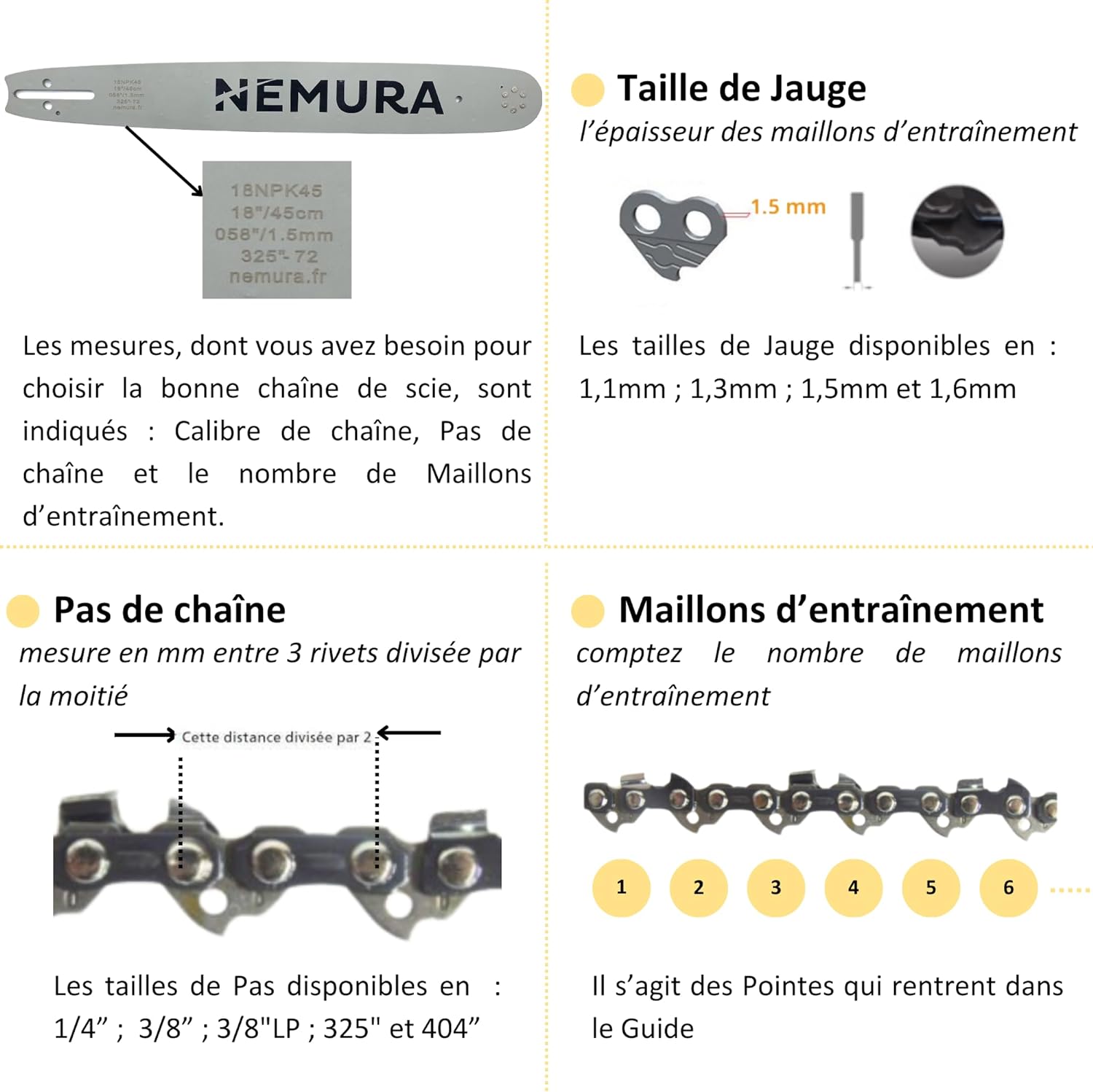 Chaîne de tronçonneuse - 62 Entraineurs - Pas 3/8LP - Jauge 0.50 (1.3mm ...