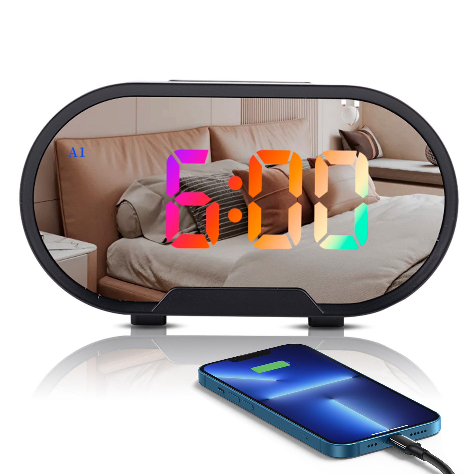 Reloj despertador digital grande con LED RGB de 5,5 pulgadas y puertos ...