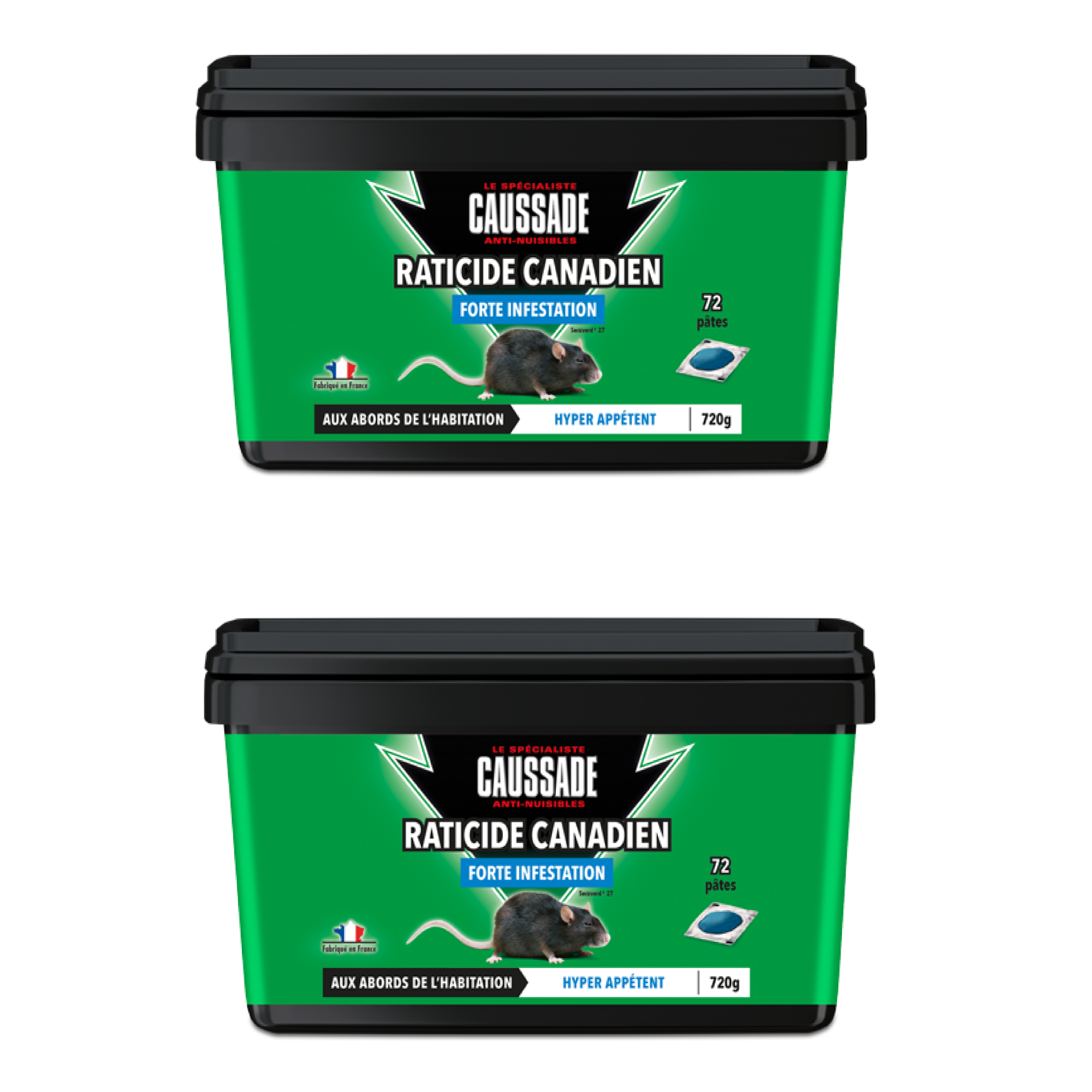 Lot de 2 boîtes Raticide Canadien - Fortes Infestations - 2x72 pâtes ...