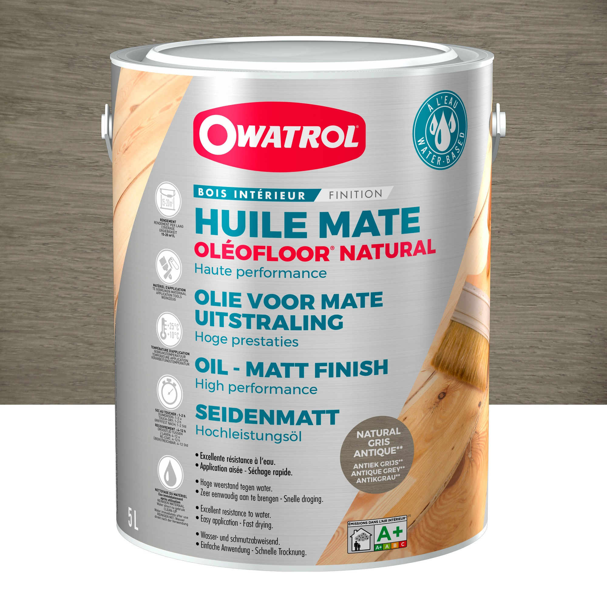 Huile de protection mate bois intérieur Owatrol OLEOFLOOR® NATURAL Gris ...