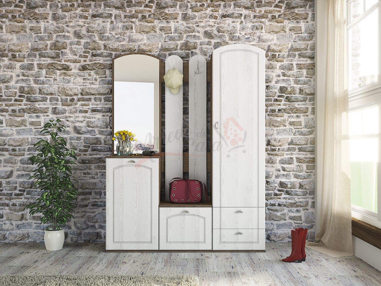 Mobile da ingresso classico con specchio IILO 150x195 rovere bianco ...