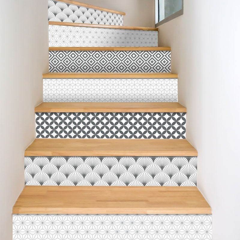 Lot de 5 contremarches adhésives en PVC - Abstrait Gris - 99deco - 15 x ...