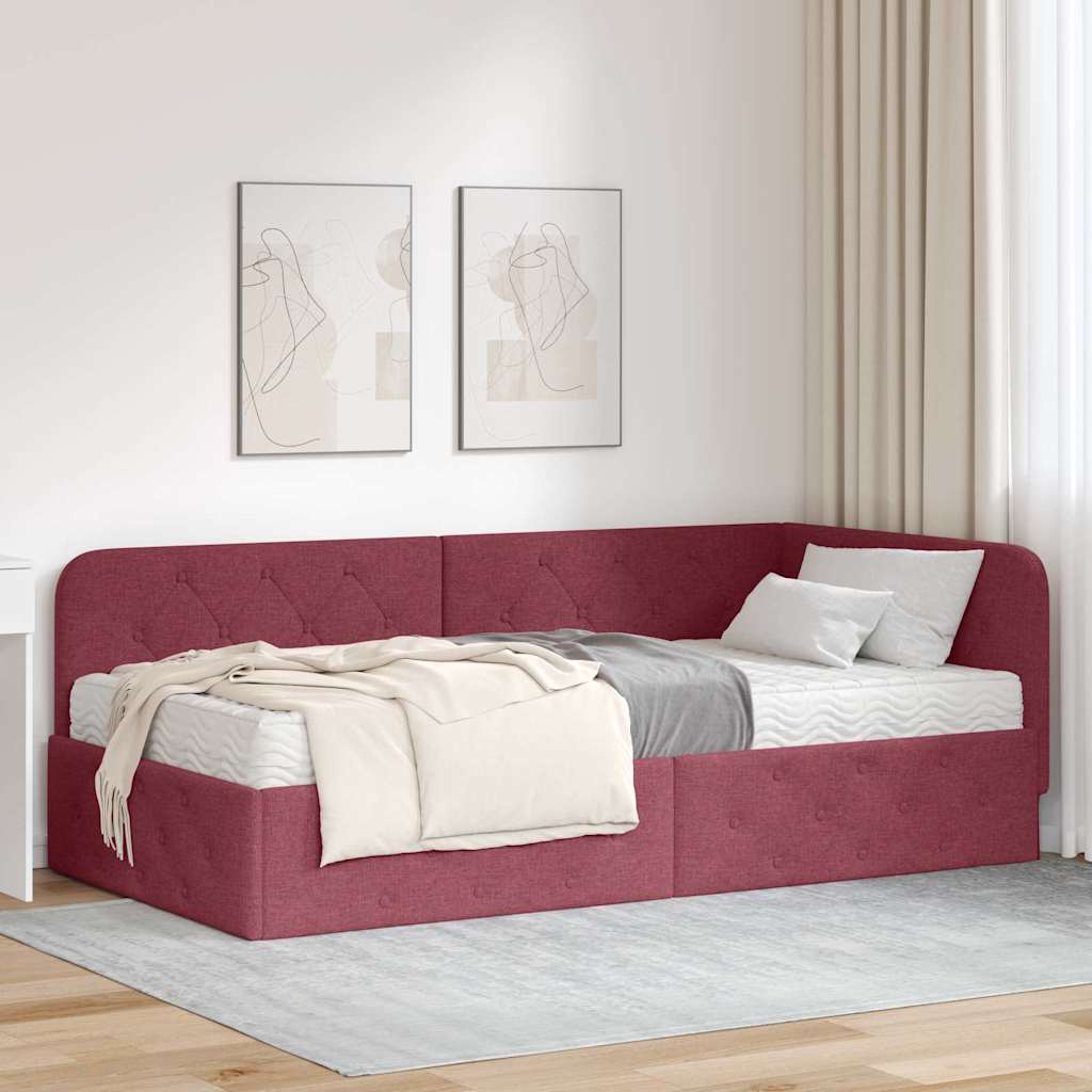 Cadre de lit d'angle avec matelas Bordeaux 90 x 190 cm tissu | Leroy Merlin