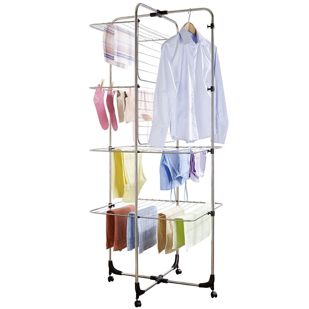 Wenko 3773062207 Séchoir Tour 4 Niveaux Acier Inox | Leroy Merlin