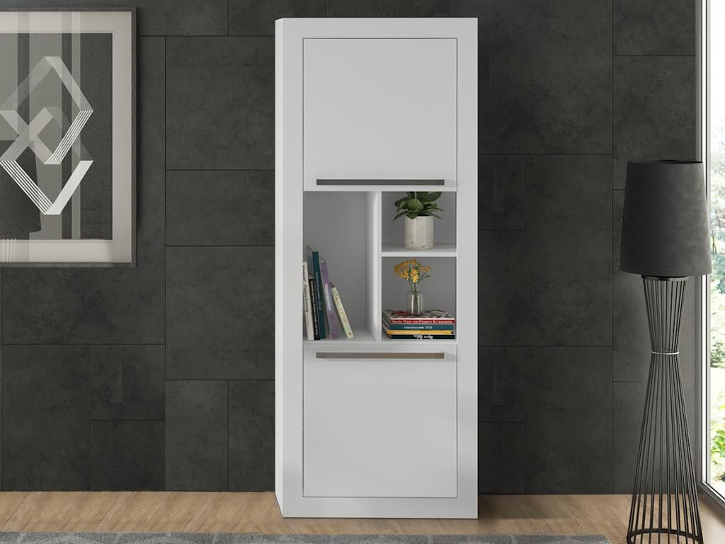 Bibliothèque avec 2 portes et 3 niches - Blanc - EVAN | Leroy Merlin