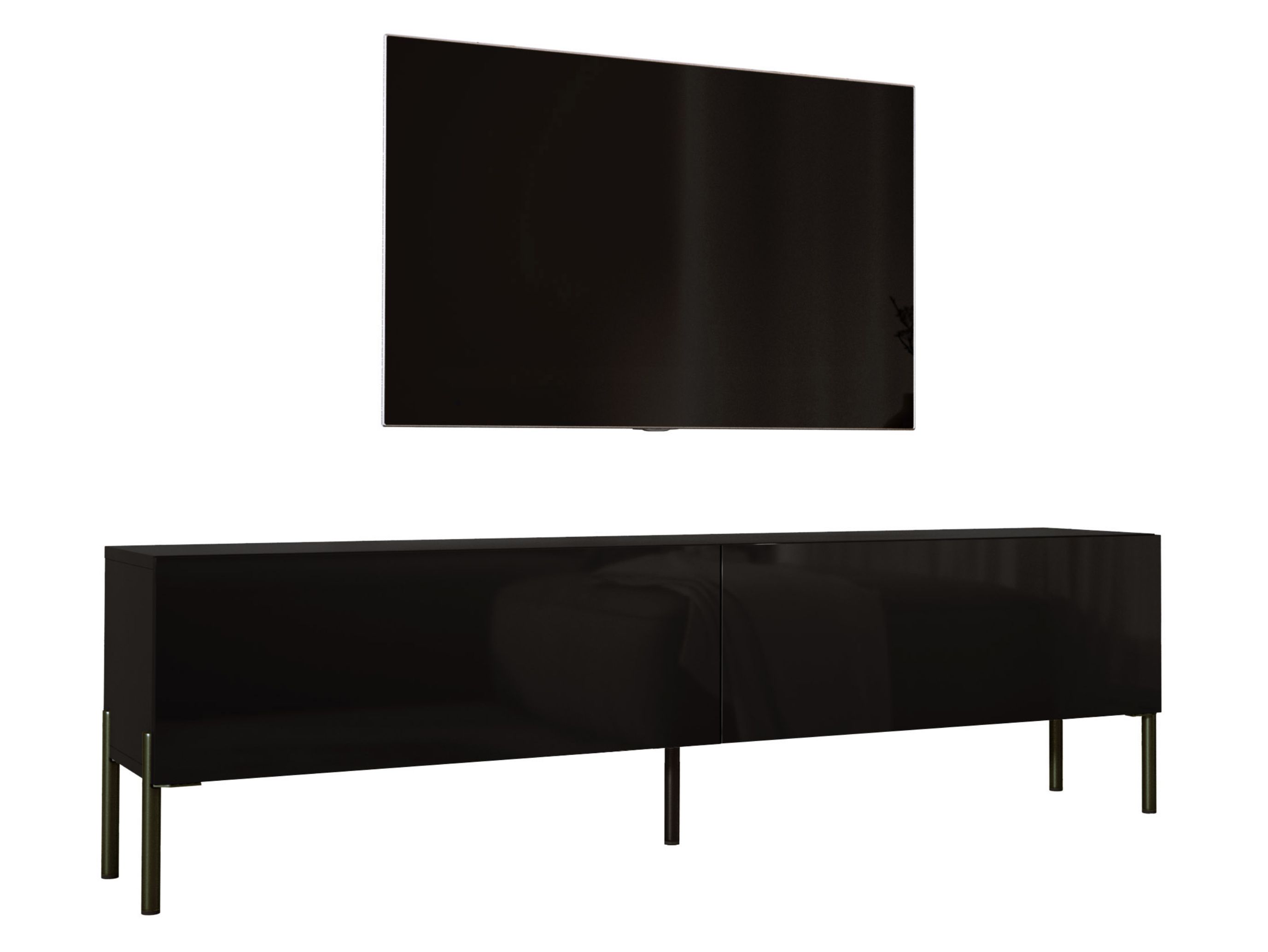 Mueble TV : Negro Mate / Negro brillante, patas rectas en Negro, 170 x ...