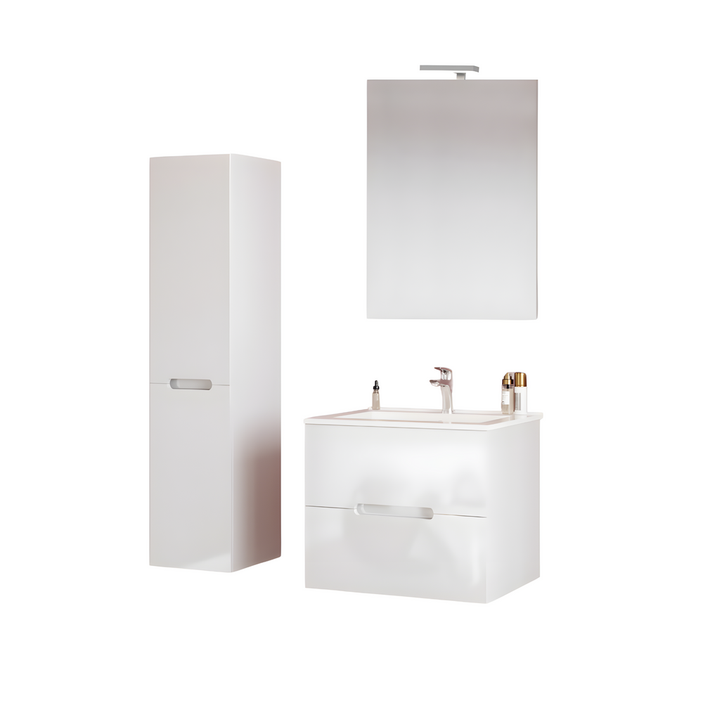 Set di mobili da bagno "Rhovan" con base, lavabo e specchio LED bianco ...