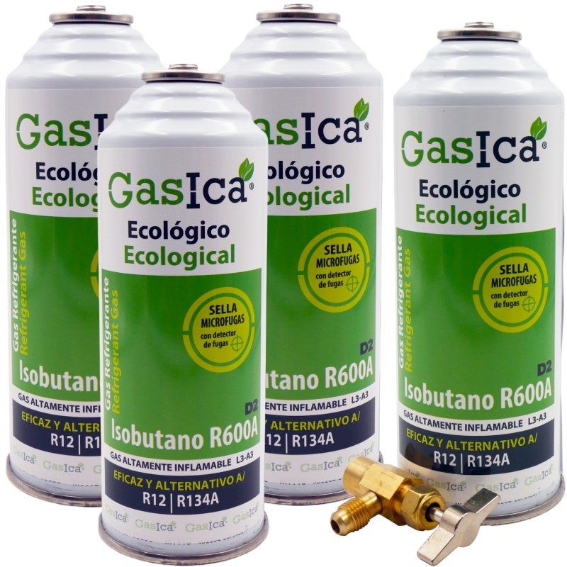 Pack 4 botellas gas refrigerante GASICA D2 - R12 R134a + llave de ...