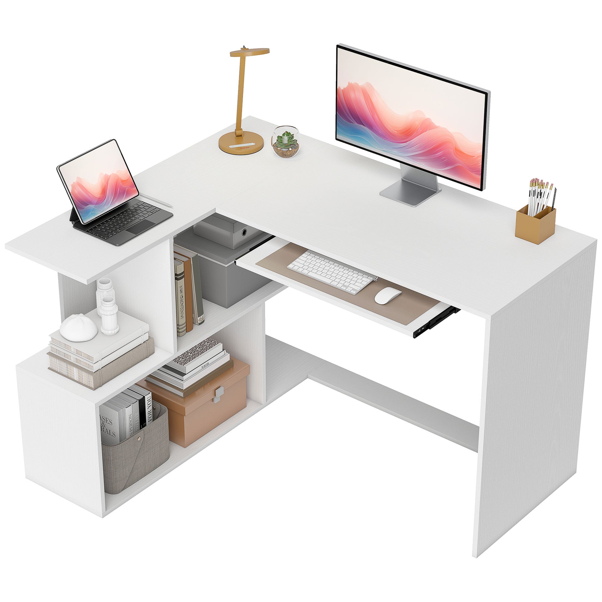 Bureau d'angle moderne avec tablette coulissante pour clavier et ...
