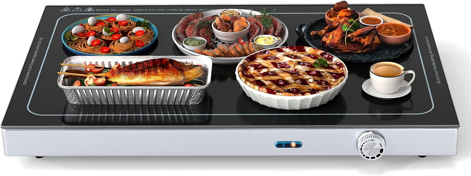 Chauffe Plat Electrique 300W, 56 x 36 CM avec Plateau en Verre ...