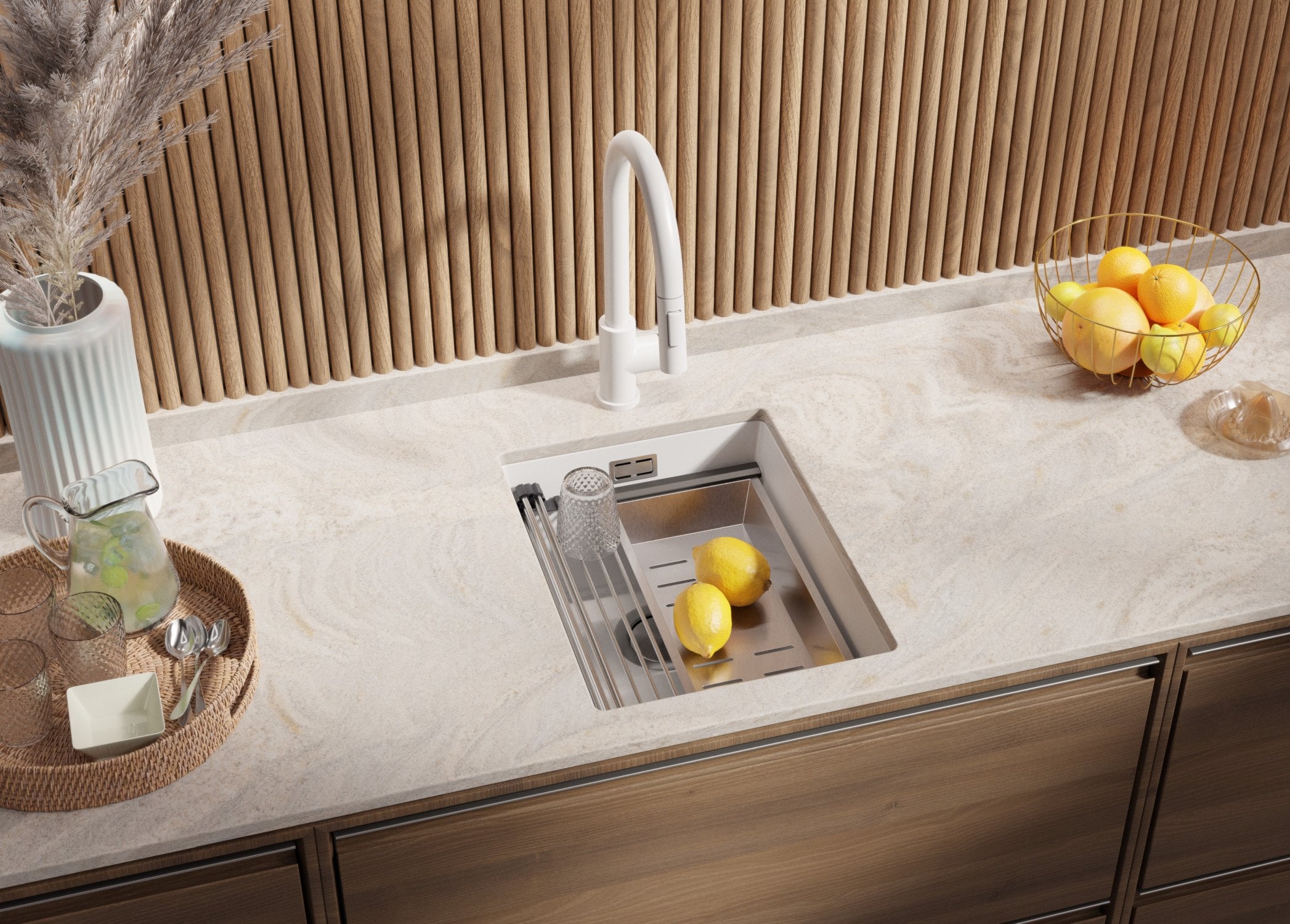 Evier Sous Plan Blanc 36x47cm, Evier en Granit 1 bac + Kit de Vidage ...