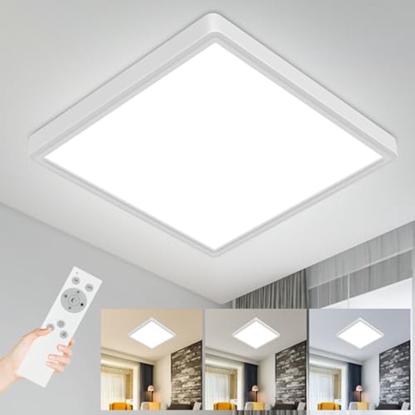 GLAMARIS Plafonnier LED Ultra Fin Carré Blanc 24W 2700LM, PVC, Lumière ...