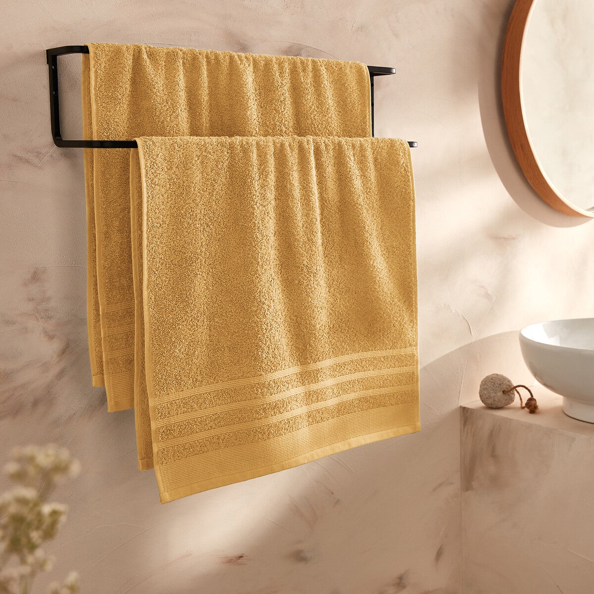 Lot de 2 serviettes éponge 600 g/m2, Zavara - Safran - 50 x 100 cm ...