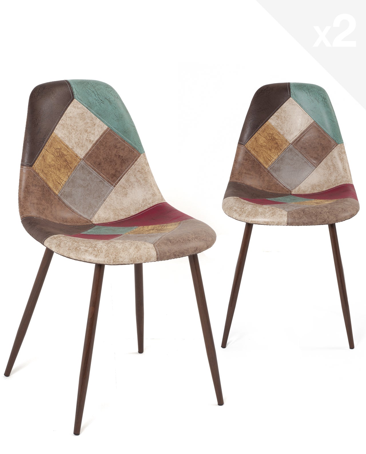 Juego de 2 sillas patchwork multicolor acolchadas para comedor o sala de estar, patas de metal ...