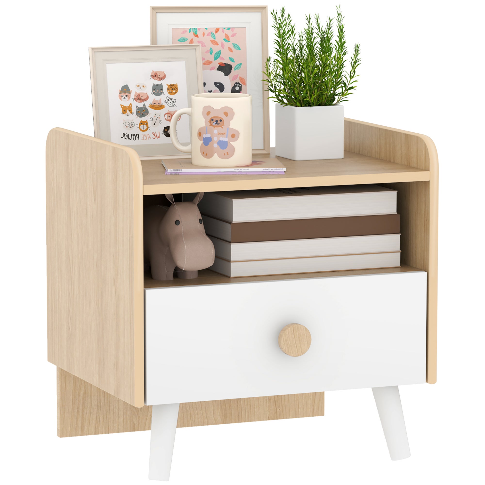AIYAPLAY Table de chevet pour enfants MDF, Pin Bois Naturel 40x32.5x40 ...