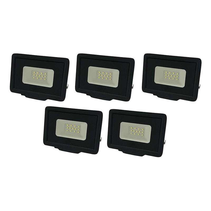 Lot de 5 Projecteurs LED Noirs 10W (50W) Étanche IP65 800lm - Blanc ...