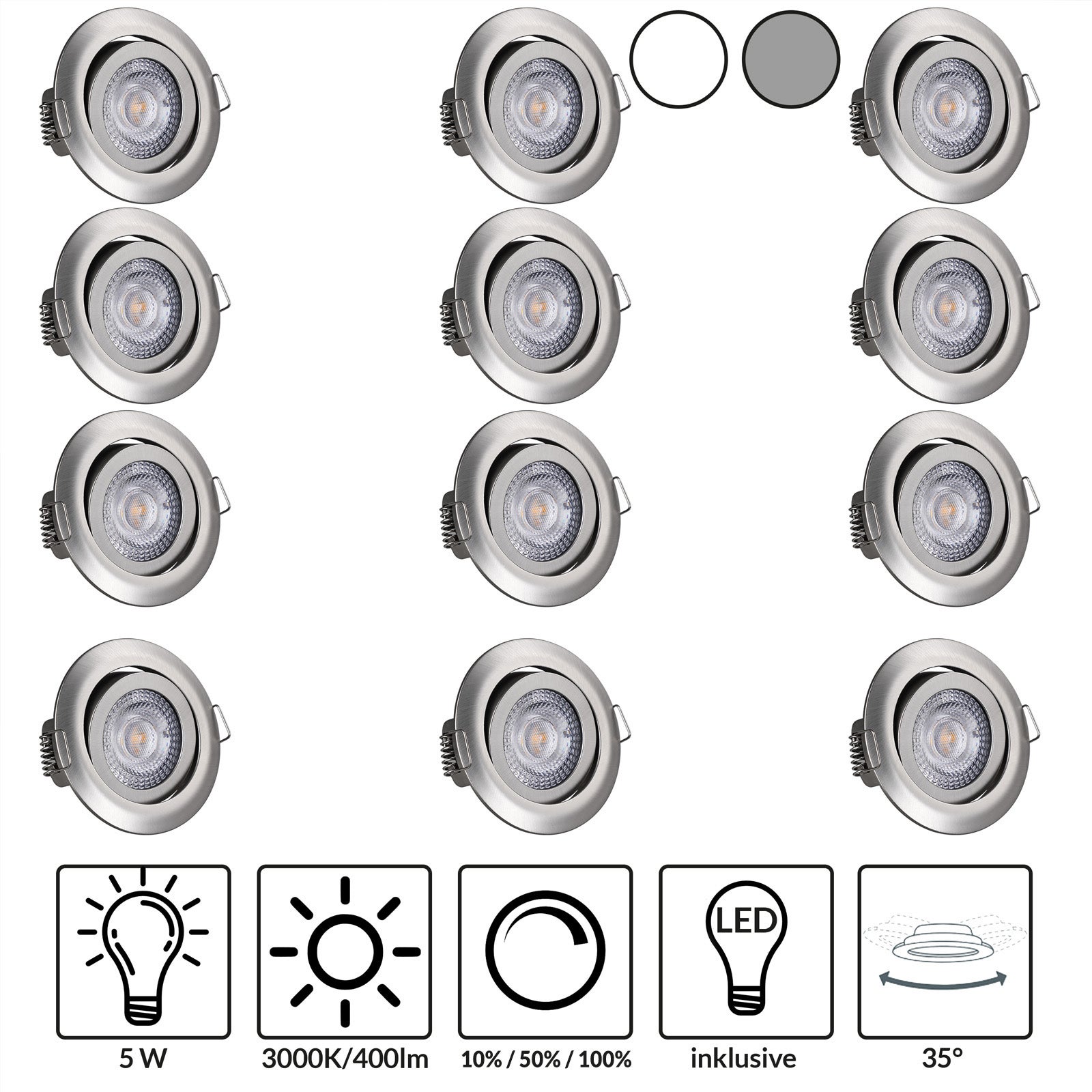 12x Spot LED Encastrable Krog Blanc 5W 400Lumen 3000K Réglable Spot Led ...