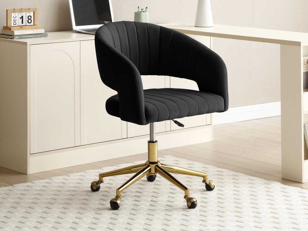 Chaise de bureau en velours - Noir et doré - Hauteur réglable - TIRIESI ...
