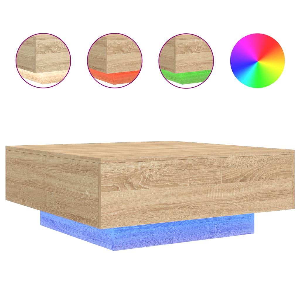 Mesa de centro con luces LED roble Sonoma 80x80x31 cm | Leroy Merlin